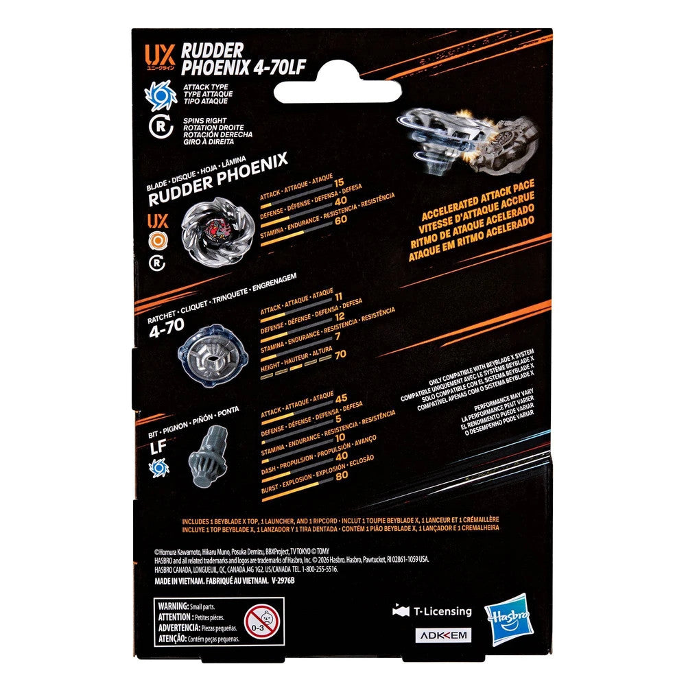 Rudder Phoenix 4-70LF Beyblade X | Hasbro Attack Type Top