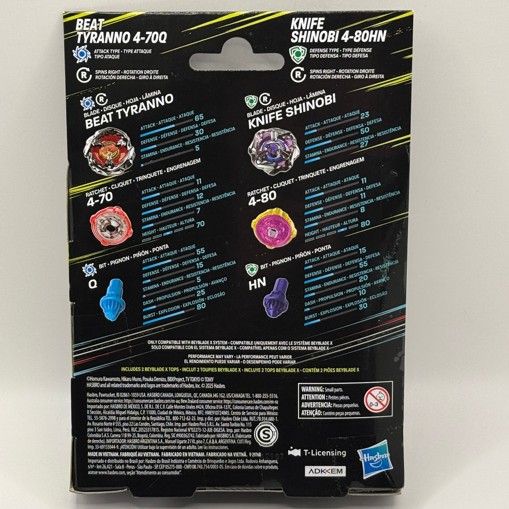 Hasbro Beyblade X Beat Tyranno 4-70Q & Knife Shinobi 4-80HN 2-Pack