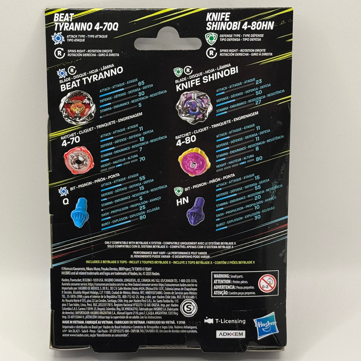 Hasbro Beyblade X Beat Tyranno 4-70Q & Knife Shinobi 4-80HN 2-Pack